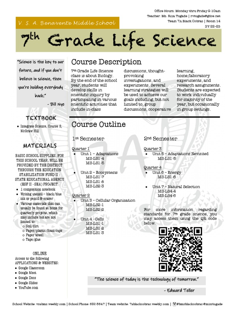 7 Grade Life Science: Course Description | PDF | Schools | Teachers