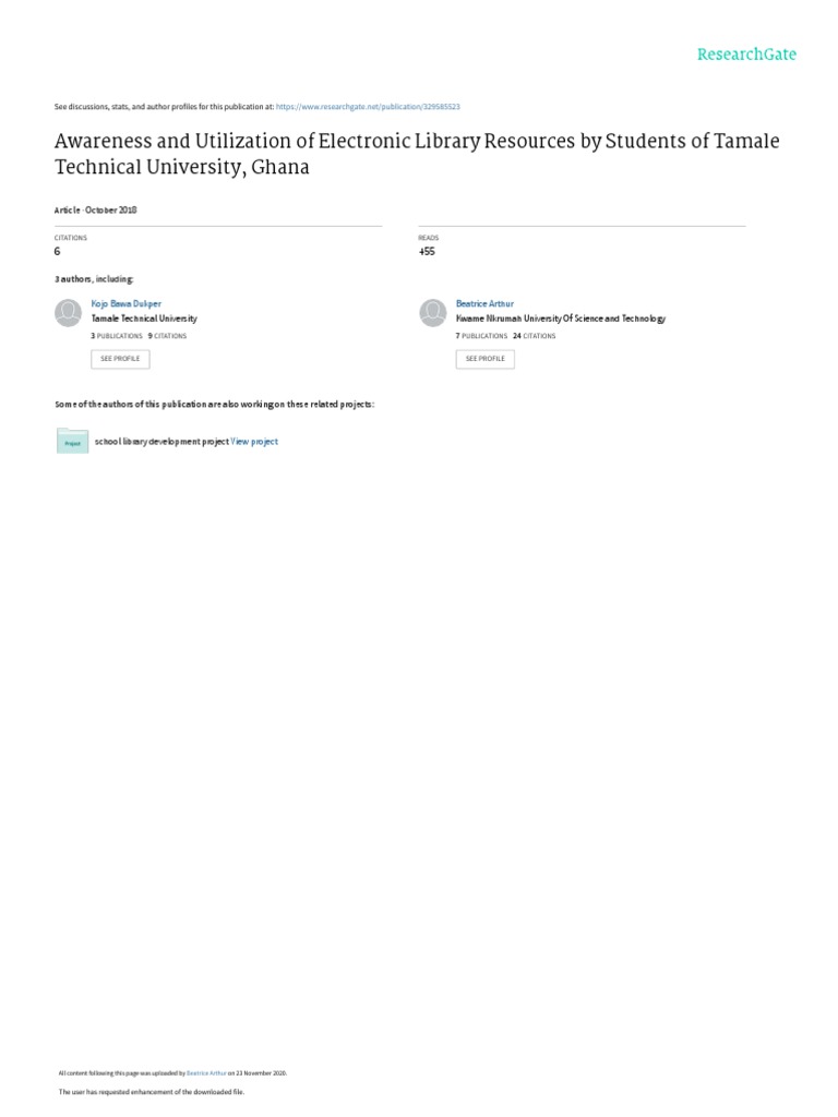 Awareness and Utilization of Electronic Library Re | PDF | Libraries | Educational Technology