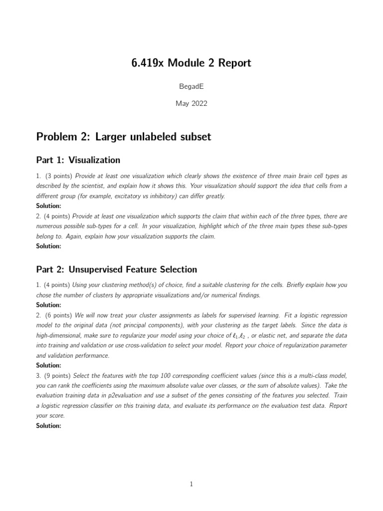 6.419x Module 2 Report: Part 1: Visualization | PDF | Cluster Analysis | Cross Validation ...