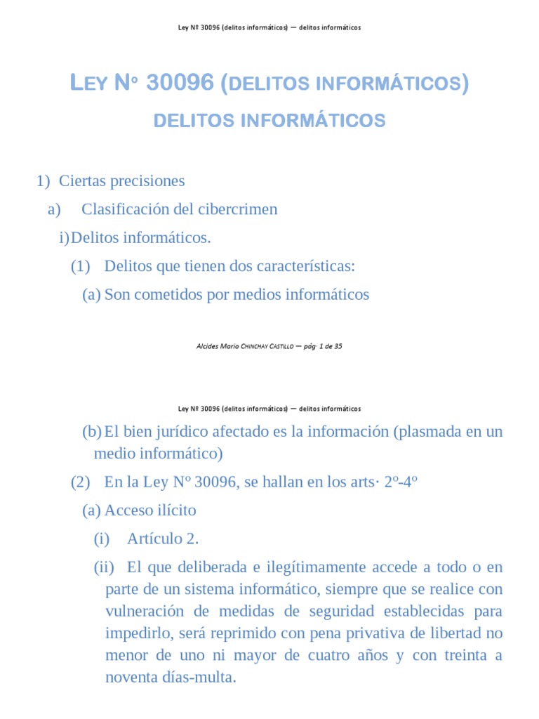 Ley 30096 - Delitos Informaticos | PDF | Cibercrimen | Edad de información