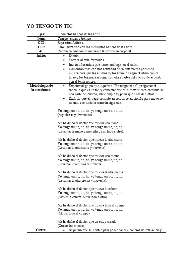 Dinámica "Yo tengo un tic" | PDF | Relaciones personales, crianza y ...