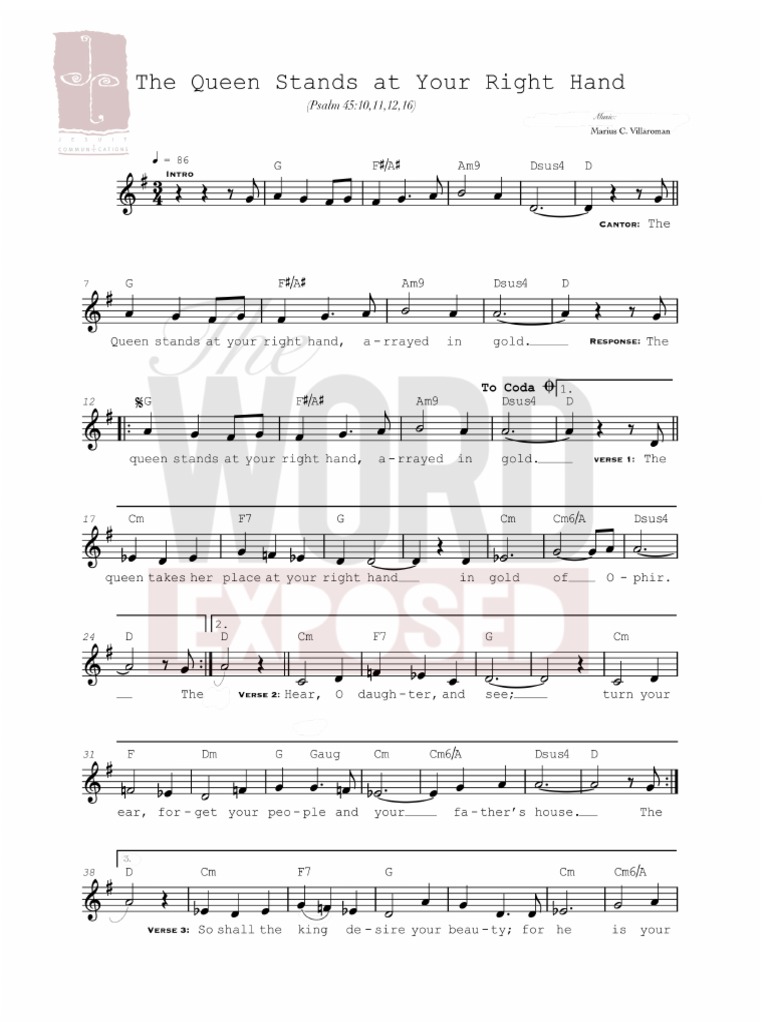 PSALM - The Queen Stands at Your Right Hand, Arrayed in Gold (Ps 45) | PDF