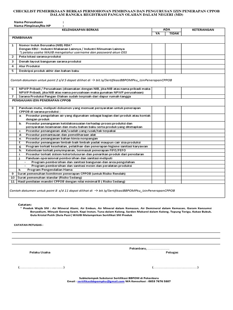 Daftar Persyaratan Mengurus Izin Penerapan Cppob Untuk Umkm Pangan ...
