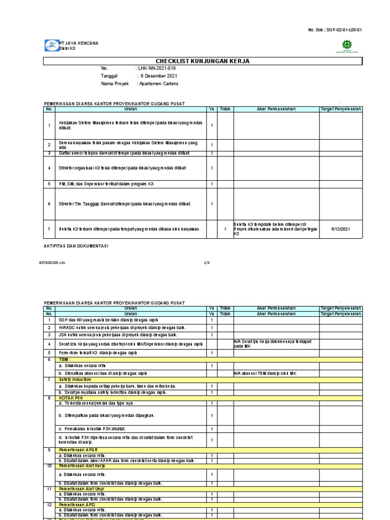 2021-06-12 - Checklist Audit Proyek - Proyek Cartenz - Nusyulia Nurfita | PDF