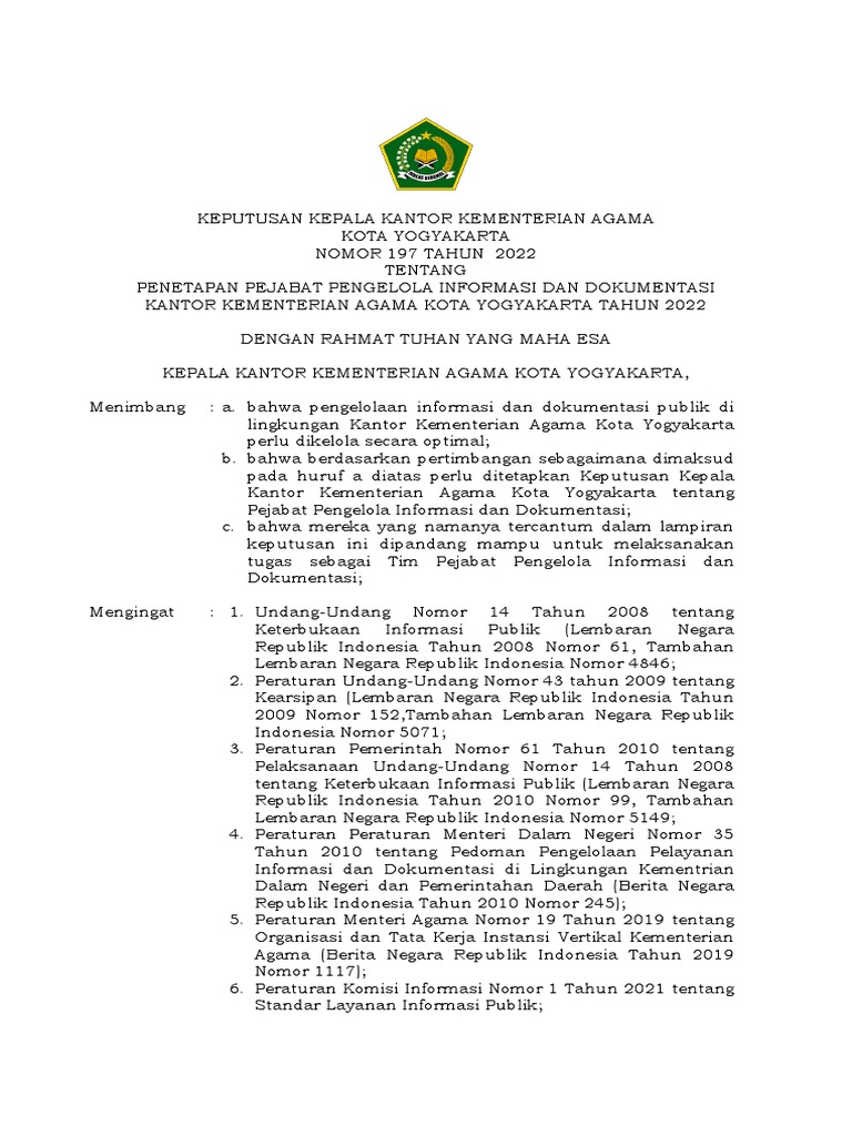 SK PPID Kota Yogyakarta 2022 | PDF