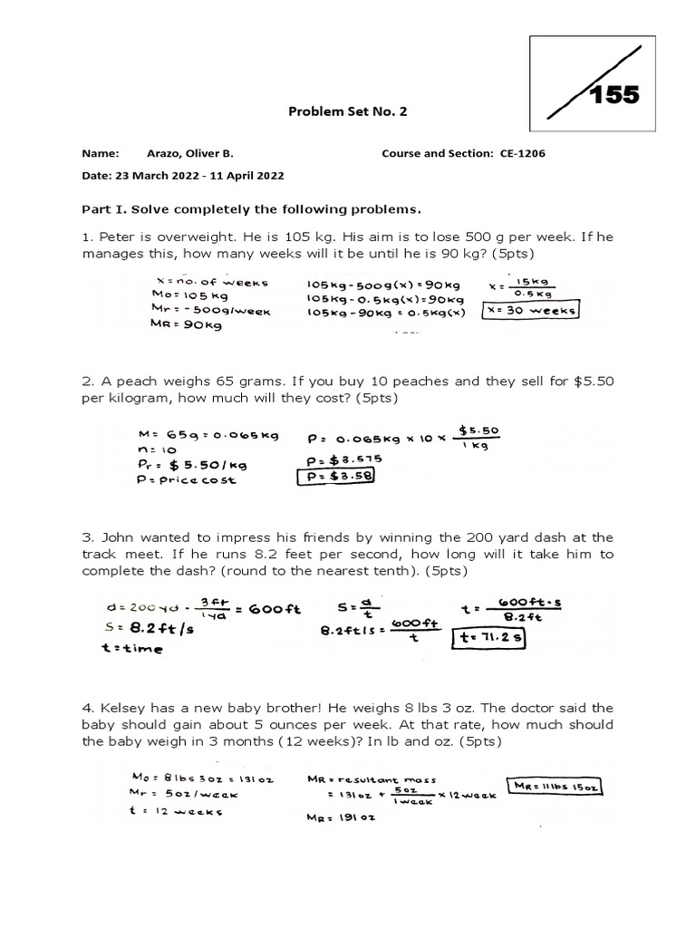 Problem Set No. 2 | PDF | Force | Weight