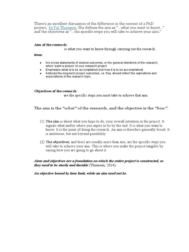 Aims and Objectives of The Research | PDF | Goal | Intention