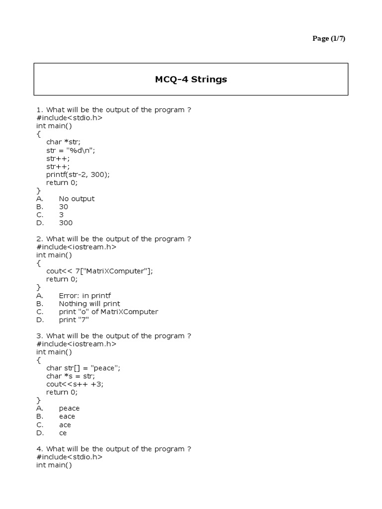 Mcq Strings Pdf Software Development Computing