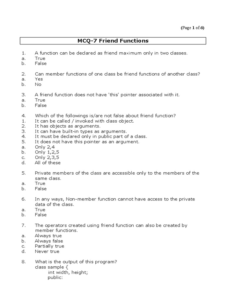 MCQ-9 Friend | PDF | Parameter (Computer Programming) | Pointer (Computer Programming)
