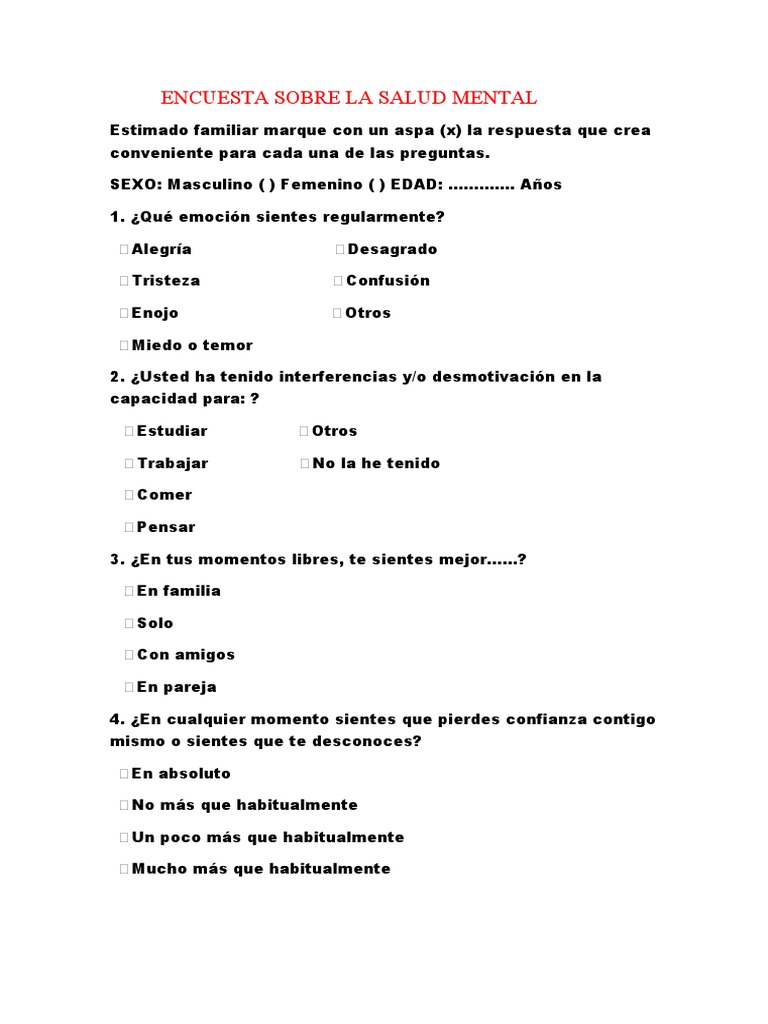 Encuesta Sobre La Salud Mental | PDF