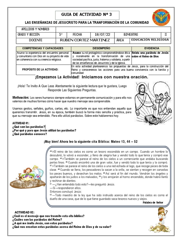 5° SEC - ACTIVIDAD - las parabolas (3) | PDF | Jesús | Parábolas de Jesús