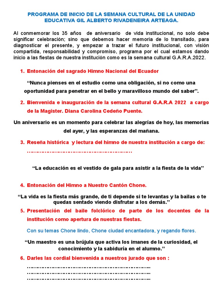 Programa Semana Cultural | PDF