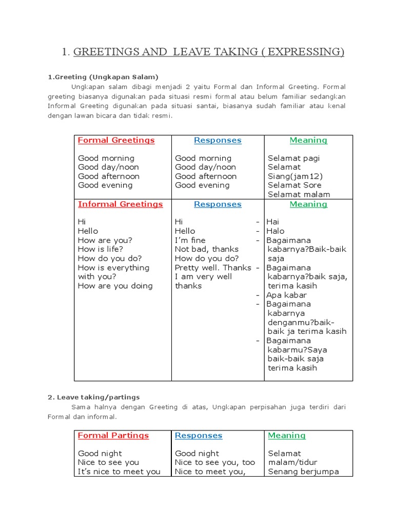 Greetings and Leave Taking Bahasa Inggris | PDF