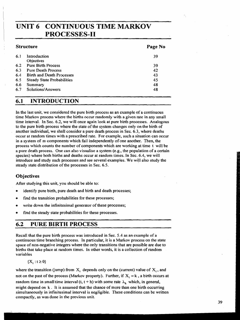 Unit 6 Continuous Time Markov Processes-I1: Structure | Download Free PDF | Markov Chain ...