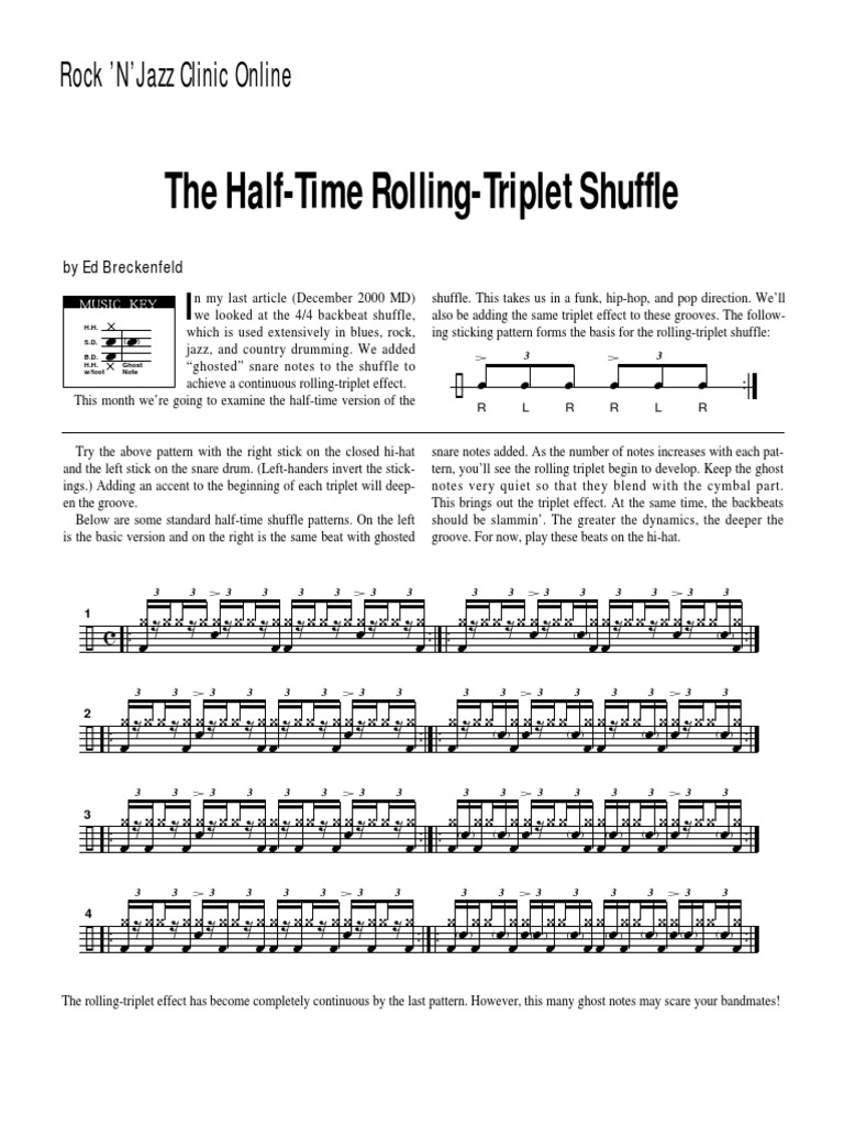 The Half-Time Rolling-Triplet Shuffle: Rock 'N'Jazz Clinic Online | PDF ...
