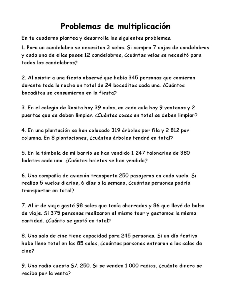 Problemas de Multiplicación Matemática | PDF
