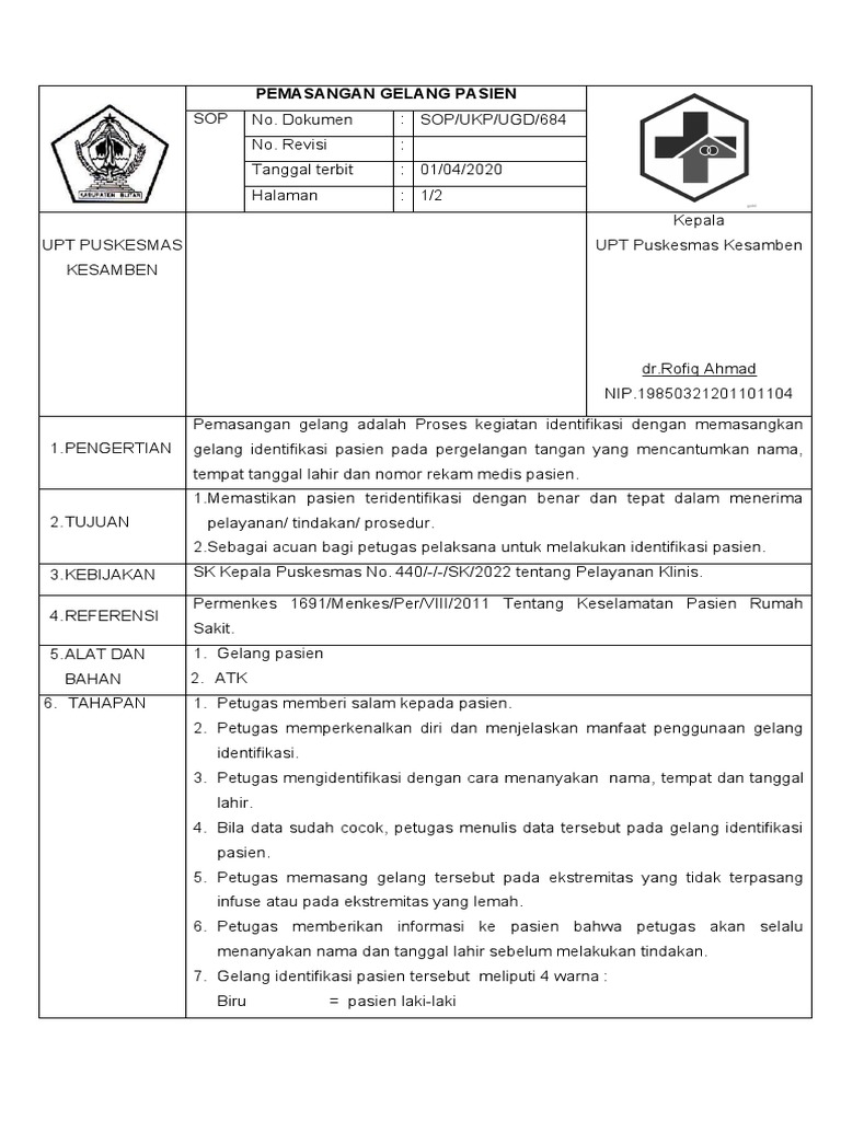 Sop Pemasangan Gelang Pasien | PDF