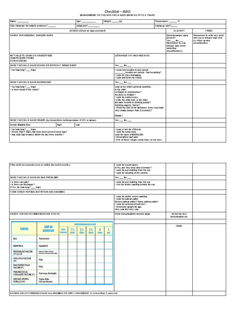 Checklist – IMCI-Sick Young Child | PDF | Breastfeeding | Measles