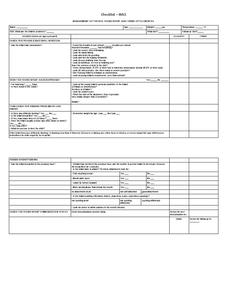 Checklist – IMCI-Sick Young Infant | PDF | Breastfeeding | Pediatrics