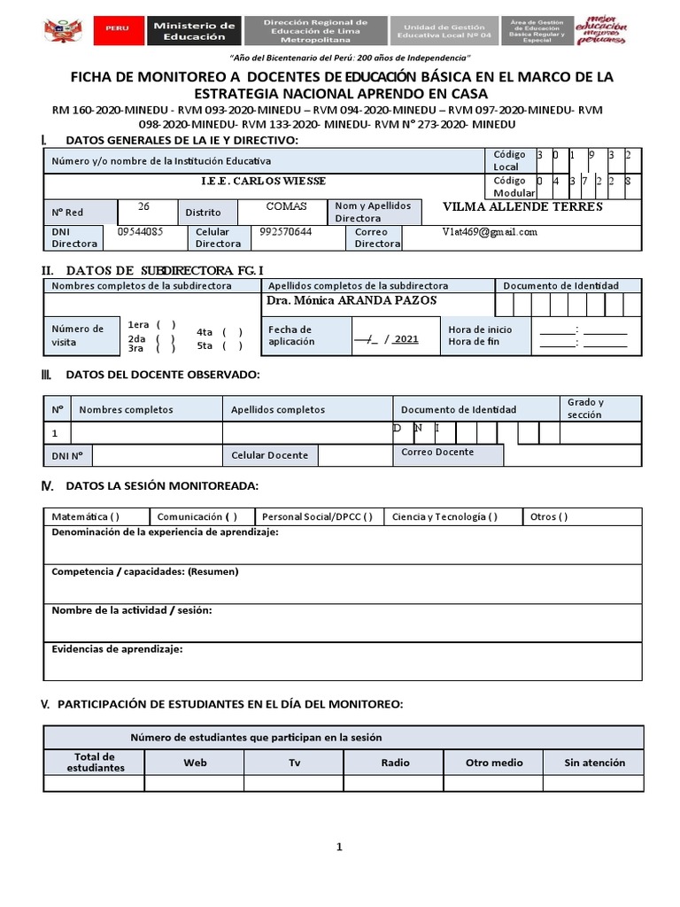 Ficha de Monitoreo 2021 Formato | PDF | Evaluación | Aprendizaje