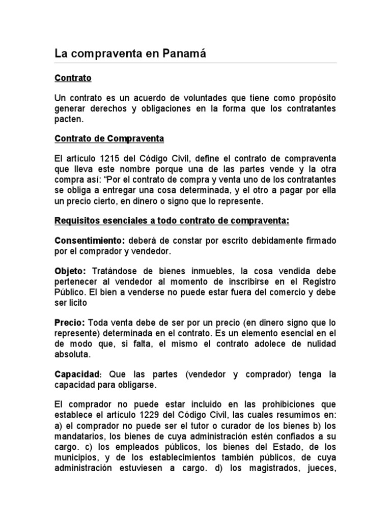 Requisitos del Contrato de Compraventa en Panamá | PDF | Préstamo ...