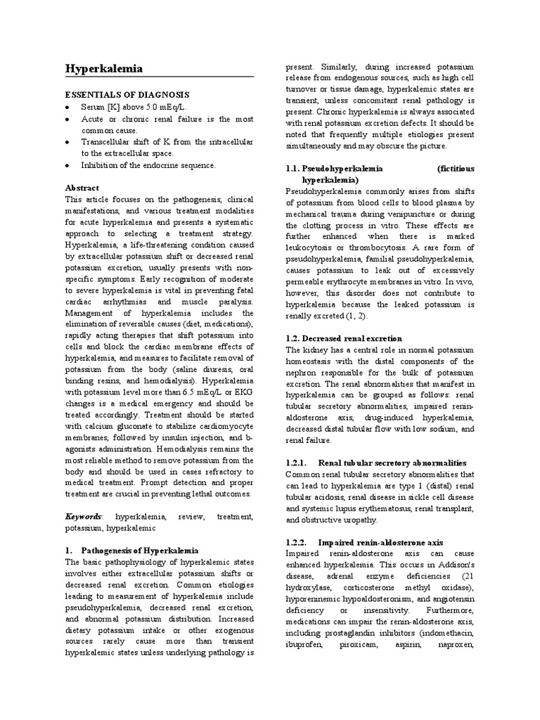 Hyperkalemia | PDF | Kidney | Potassium