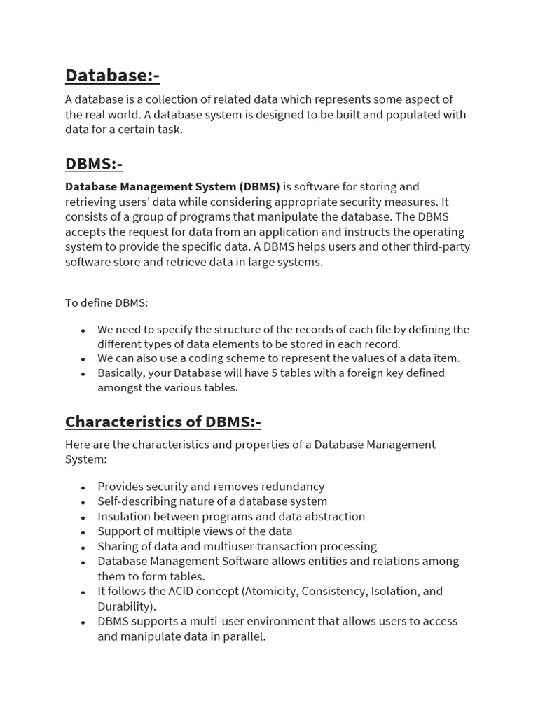Dbms Pdf Relational Database Databases