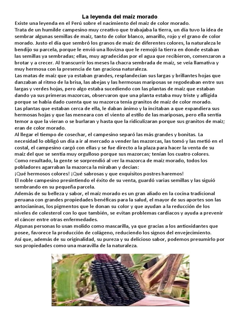 La Leyenda Del Maíz Morado | PDF | Maíz