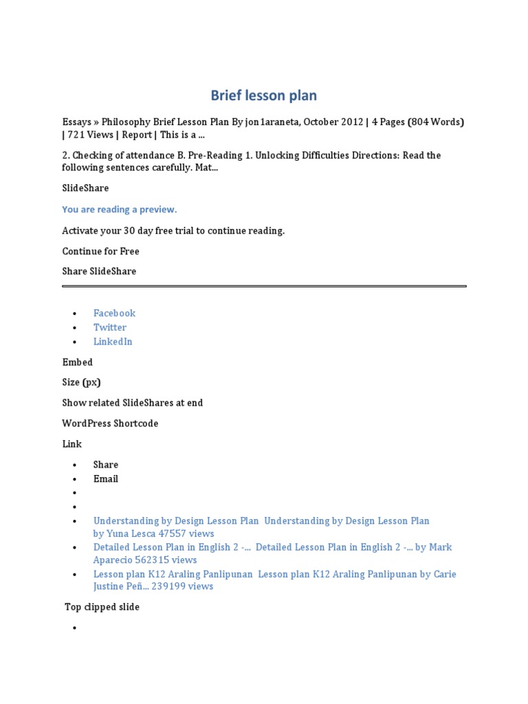 Brief Lesson Plan: You Are Reading A Preview | PDF | Career & Growth | Art