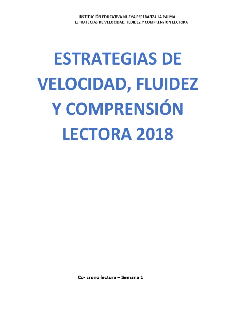 Estrategias de Velocidad, Fluidez y Comprensión Lectora Nueva Esperanza ...