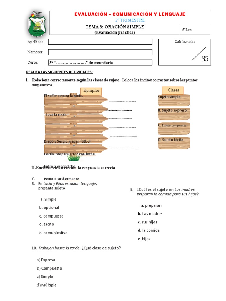 3° - Tema ...... - 2° Trim - Sujeto y Predicado (Práctico) | PDF ...
