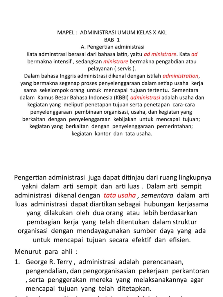 Materi Adm Umum X Akl Bab 1 1 | PDF