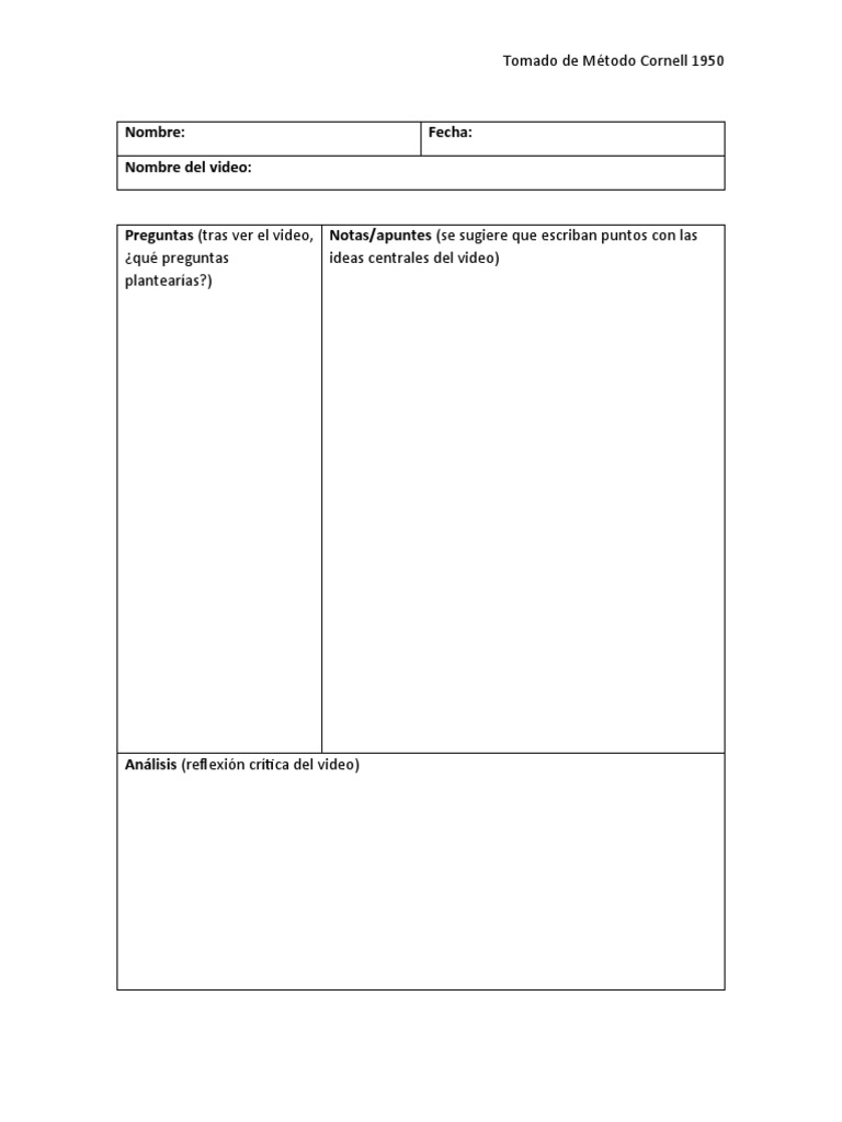 Plantilla Método Cornell para Notas | PDF