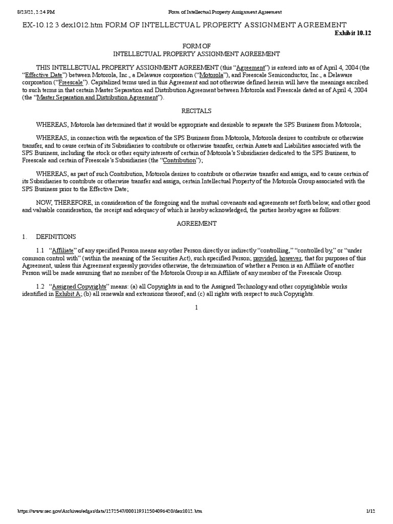 Form of Intellectual Property Assignment Agreement | PDF | Trademark ...