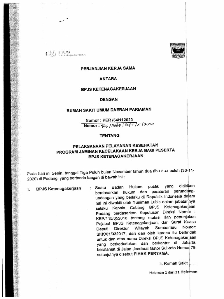 MOU BPJS Ketenagakerjaan | PDF