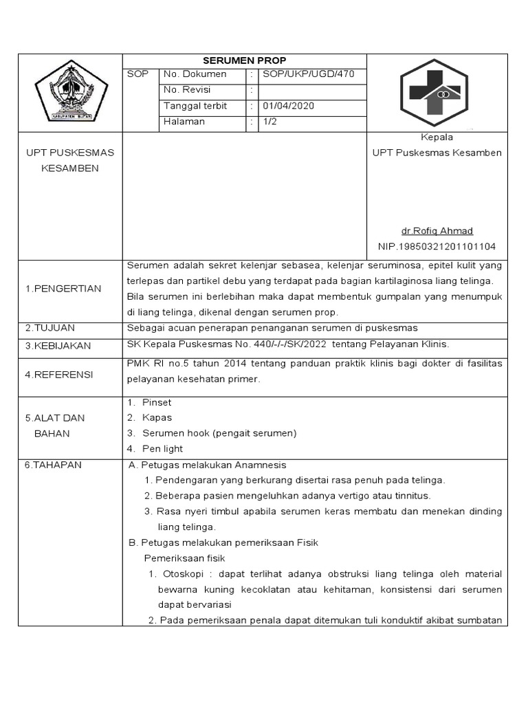 Sop Serumen Prop | PDF