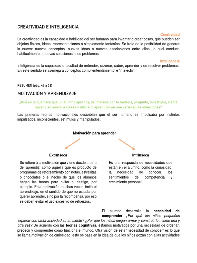 Creatividad e Inteligencia Mas Resumen de La Pagina 47 A 52 Más La ...