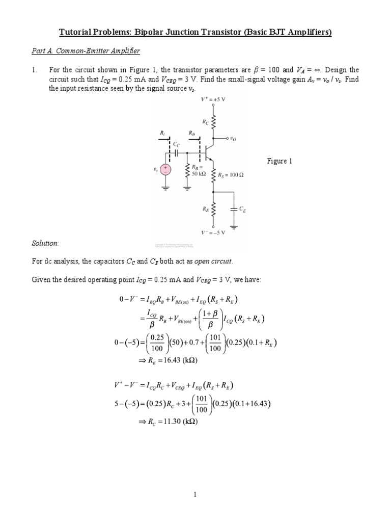 Tutorial Problems: Bipolar Junction Transistor (Basic BJT Amplifiers) | PDF | Electrical Network ...