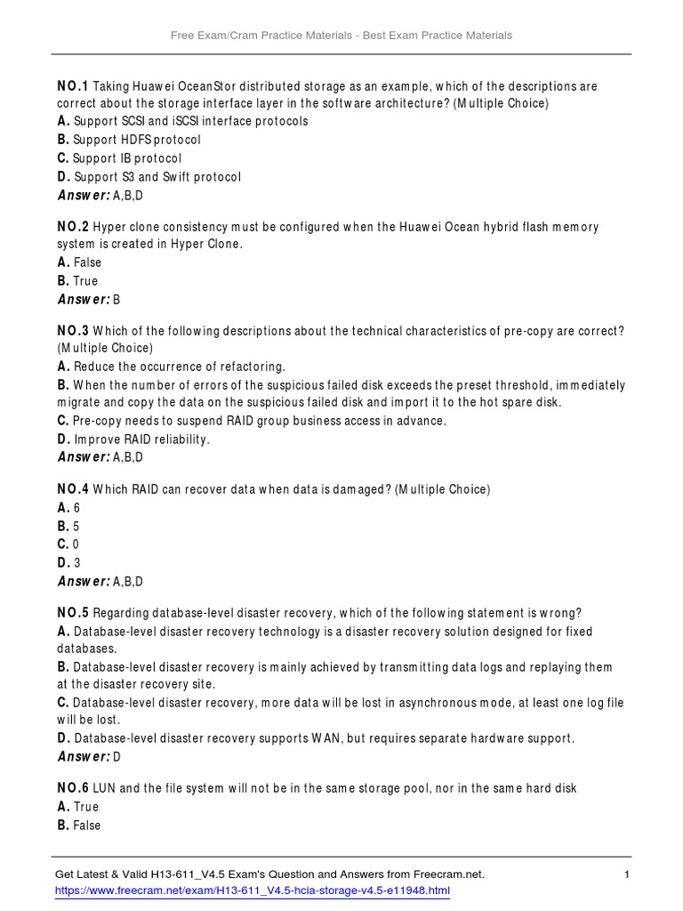 NO.1 A. B. C. D.: Answer | PDF | Backup | Cloud Computing