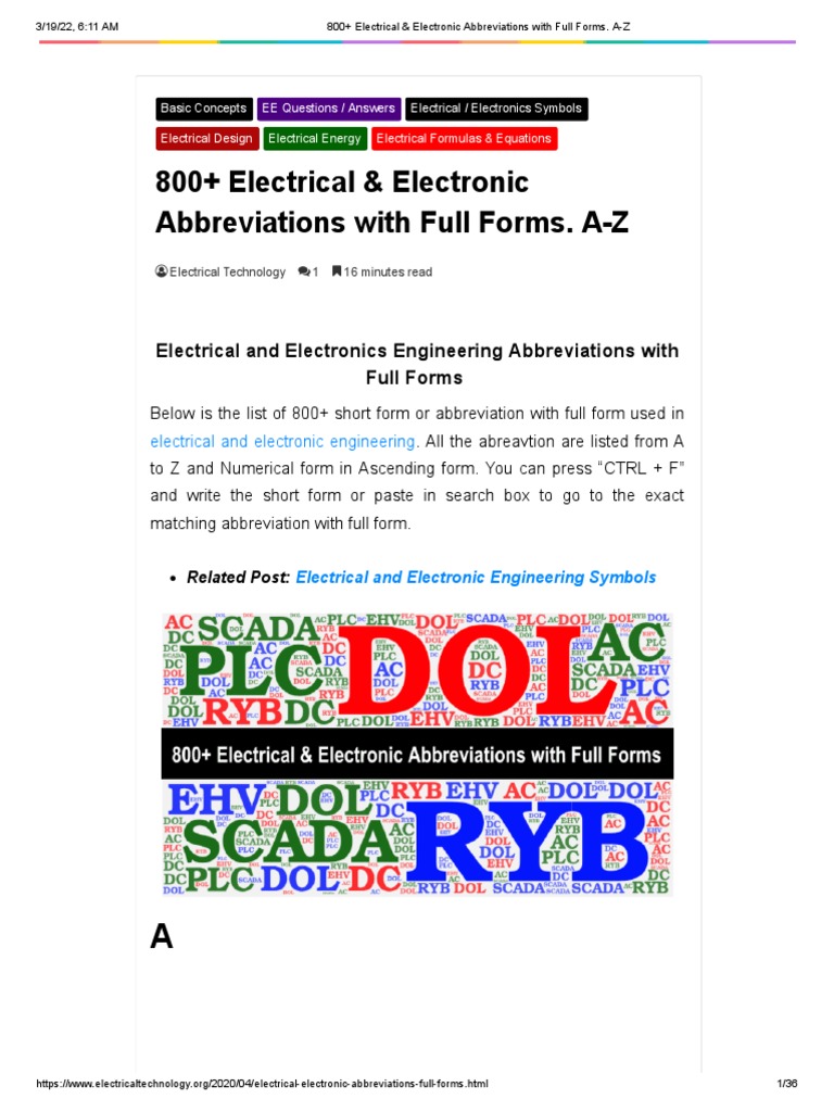 800+ Electrical & Electronic Abbreviations With Full Forms. A-Z | PDF ...