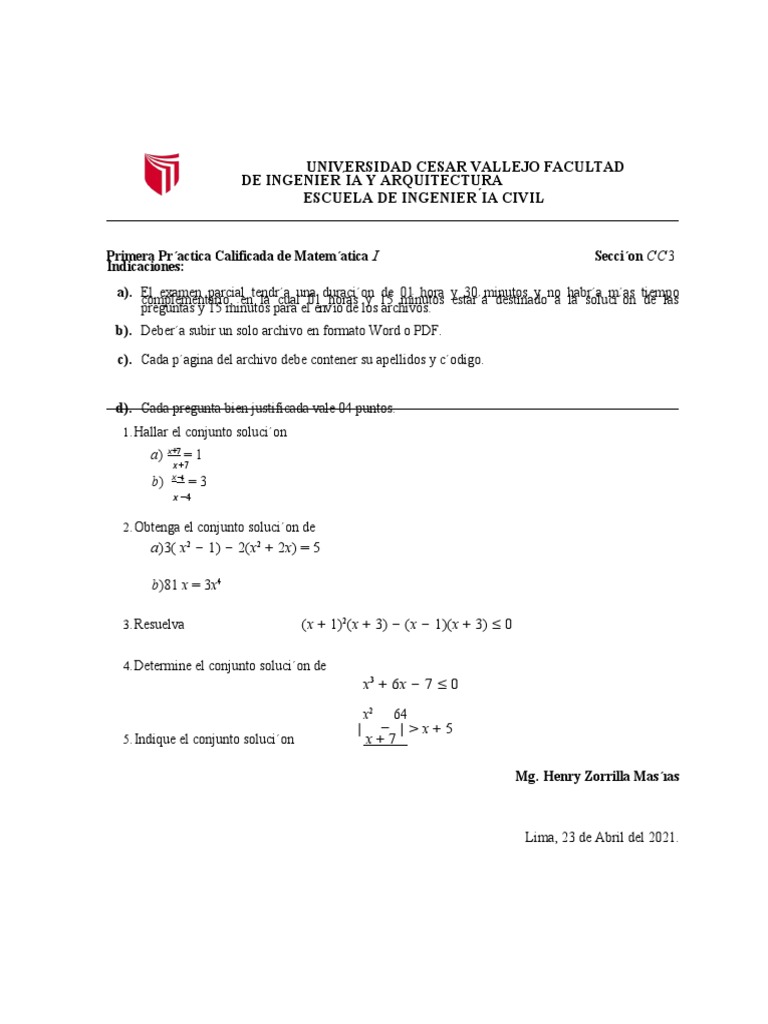 Practica de Matematica Turno Noche | PDF