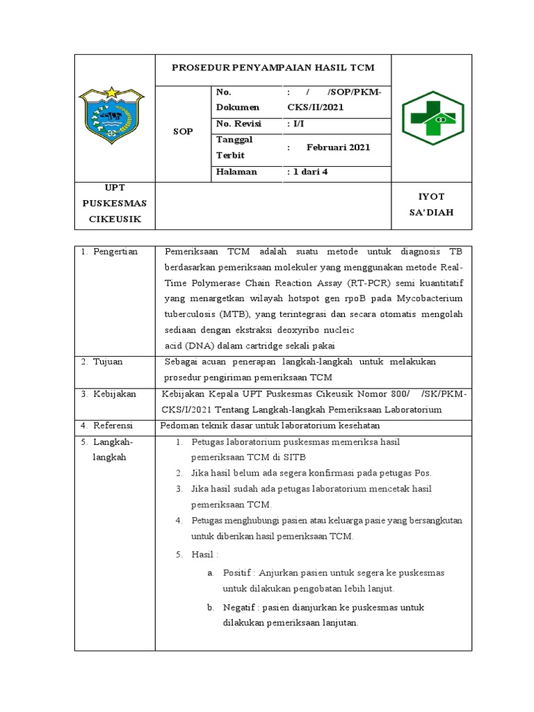 Sop Penyampaian Hasil TCM | PDF