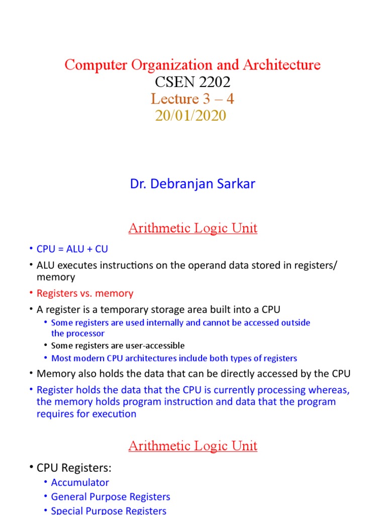 Lecture 3-4 Computer Organization and Architecture | PDF | Central Processing Unit | Computer ...