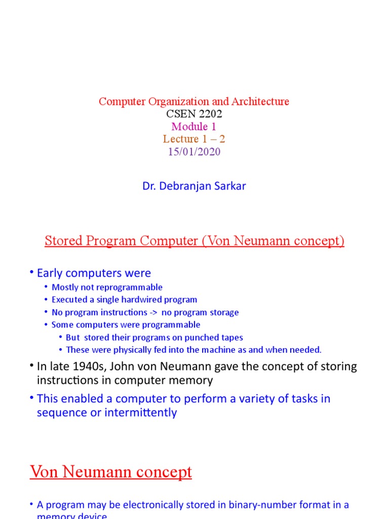 Lecture 1 2 Computer Organization And Architecture Download Free Pdf Computer Data Storage