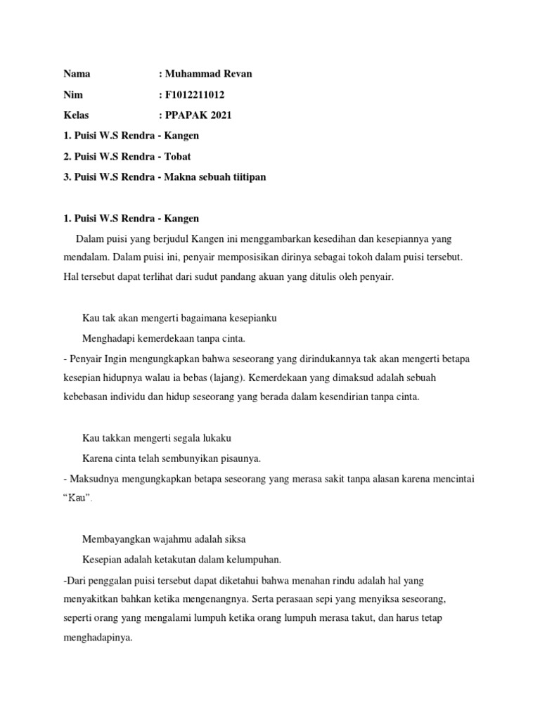 Tugas Puisi W.S Rendra 1 | PDF