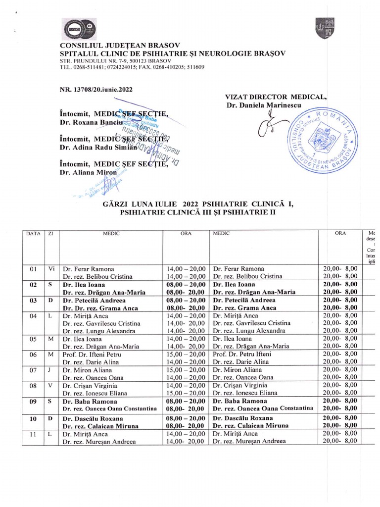 Garzi Psihiatrie Clinica I, II Si III-iulie 2022 | PDF