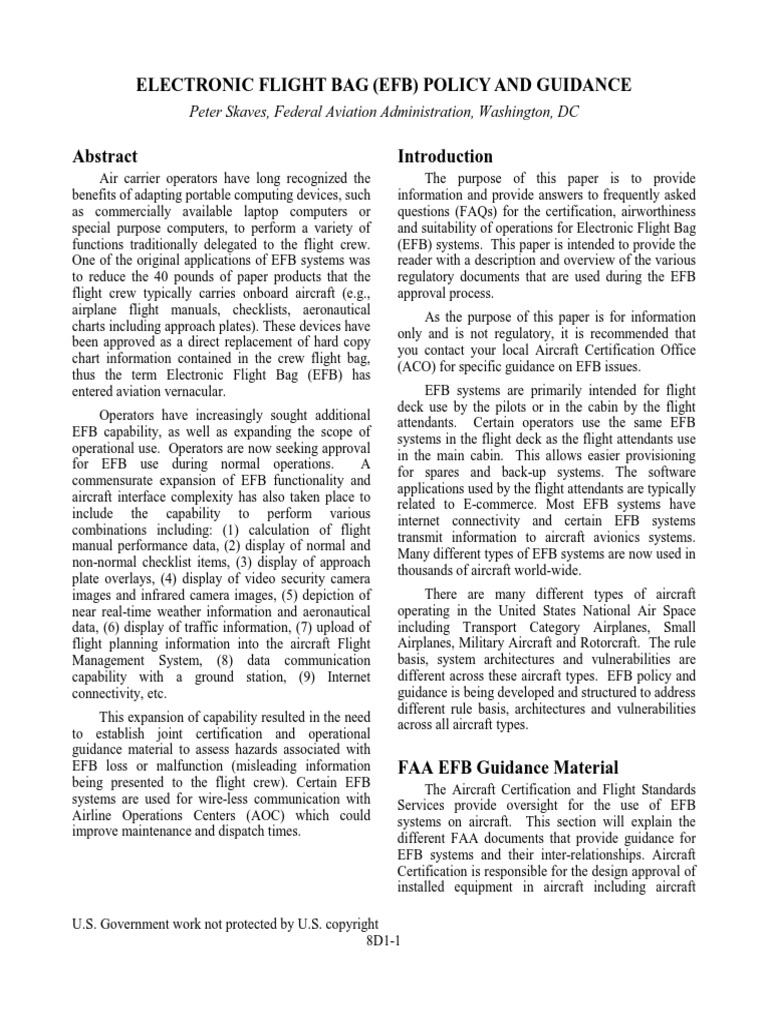Electronic Flight Bag (Efb) Policy and Guidance: Peter Skaves, Federal ...