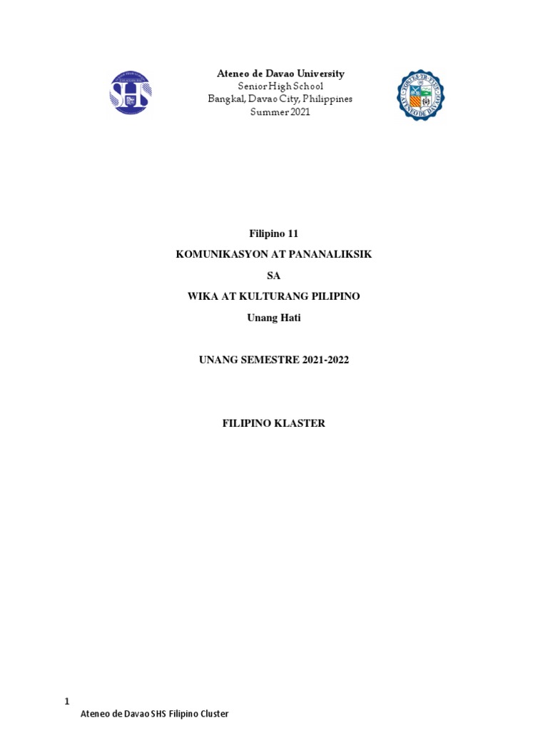 Filipino 11 1ST Grading Learning Content | PDF