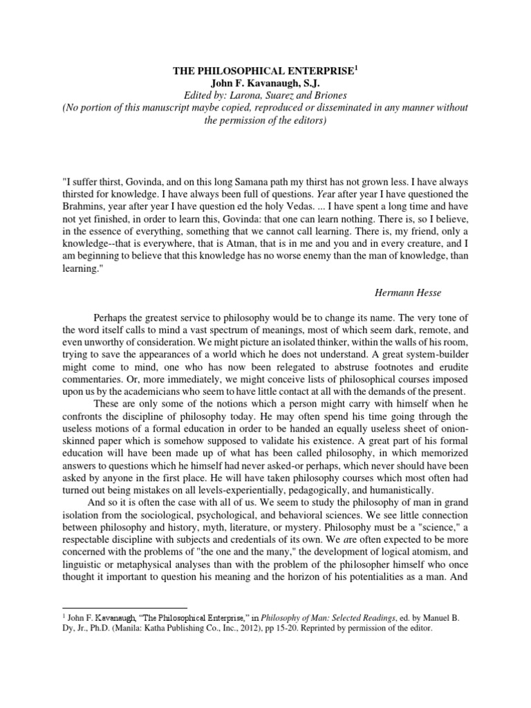 The Philosophical Enterprise by John F. Kavanaugh | PDF | Truth ...