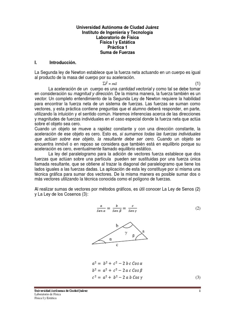 Práctica de Suma de Fuerzas en Física | PDF | Fuerza | Vector Euclidiano